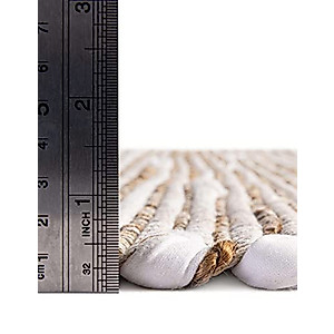 Unique Loom Chindi Jute Collection Area Rug (10' x 14' 1" Rectangle, Natural/ Ivory)