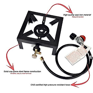 Holwim Portable Single Burner Outdoor Gas Stove Propane Burner Cooker with CSA Certified Adjustable 0-10Psi Regulator & Hose Perfect for Camping, Home Brewing, BBQ, Turkey Fry, Maple Syrup Prep