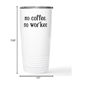 CafePress No Coffee No Workee Travel Mug 20 oz. Insulated Stainless Steel Coffee Tumbler