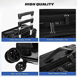 ioiohahaun 20 Inch Carry On Luggage with Pocket Compartment - PC Hard Suitcase with USB Port - 22x14x9 Travel Luggage Airline Approved - Black