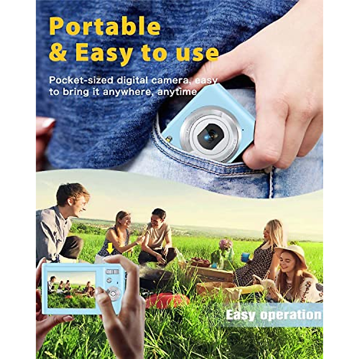 Kids Camera, Lecran Digital Camera Autofocus 1080P 48MP Vlogging Camera with 16X Digital Zoom, LCD Screen, Compact Portable Mini Toy Cameras Gift for Students, Teens, Kids, Girls, Boys (Sky Blue)