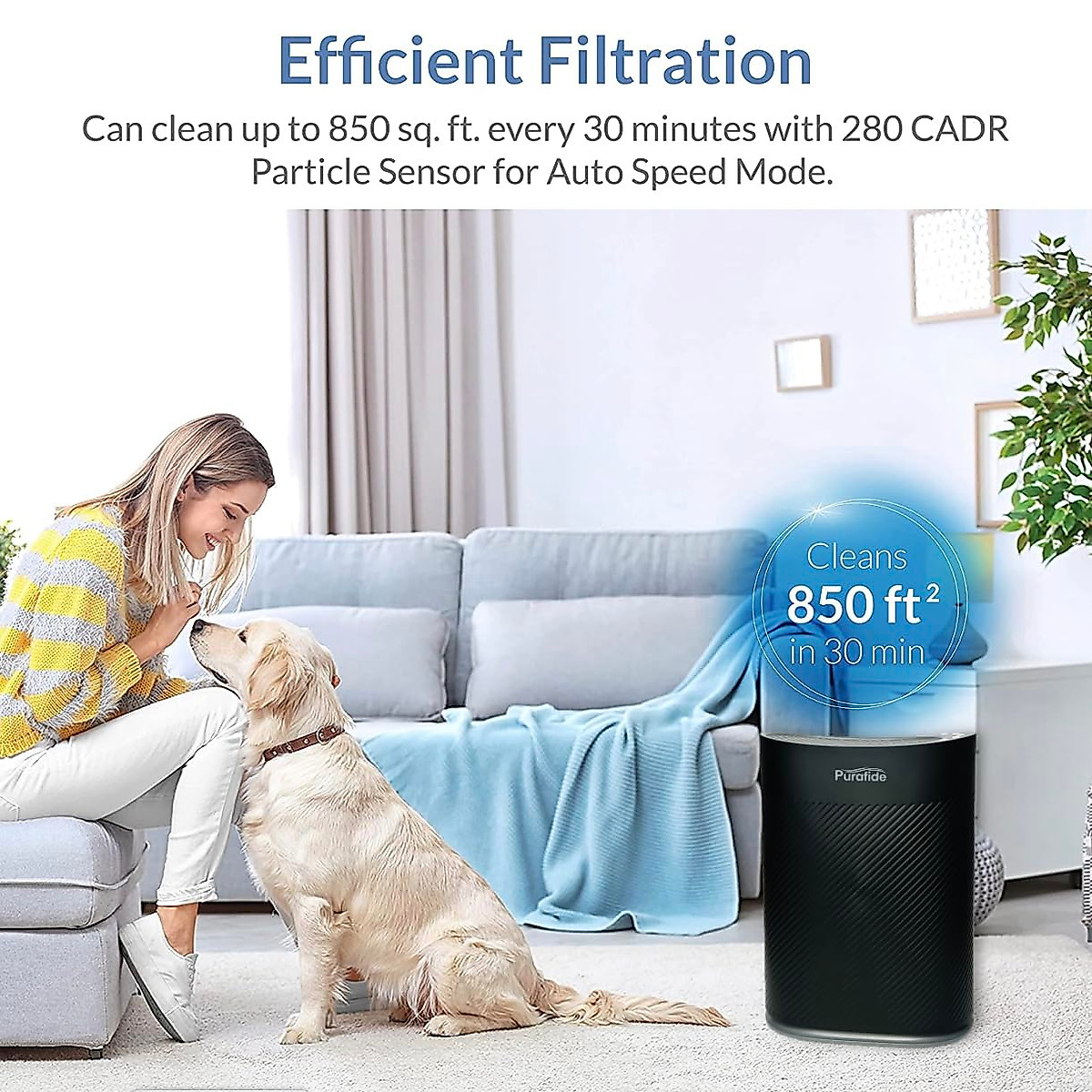 Purafide XP280 Veteran Owned 2-Yr H13 HEPA 3-stage filtration air purifier with Elegant Old Fashion Control Buttons for 1700 Sq Ft Coverage. Home, Bedroom, Pets, Dust (1, Black)