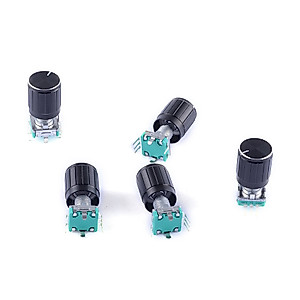 Cylewet 5Pcs 360 Degree Rotary Encoder Code Switch Digital Potentiometer with Push Button 5 Pins and Knob Cap for Arduino (Pack of 5) CYT1100