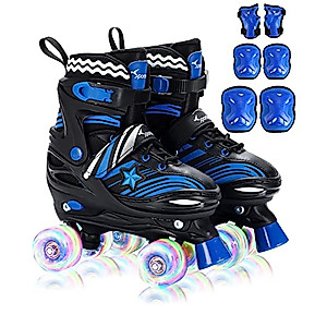 Roller Skates for Boys 4 Sizes Adjustable, Sportneer Light Up Kids Roller Skates for Age 3-5 6-12 Roller Skates with Protective Gears Illuminating Wheels Gift for Kids Toddler Beginner