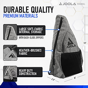 JOOLA Essentials Sling Pickleball Bag - Fits 2 Rackets and 2 Balls - Features Front Pocket, Fence Hook, & Water Bottle Mesh Pocket - Reversible Left or Right Single Backpack Strap