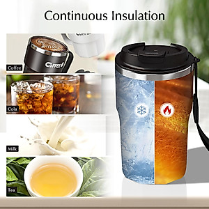 Colawind 16oz Travel Mug, Reusable Coffee Cups with Flip Top Lids, Stainless Steel Coffee Tumbler with Rope, 480ml Black Drink Cup for Iced Tea, Coffee, Water