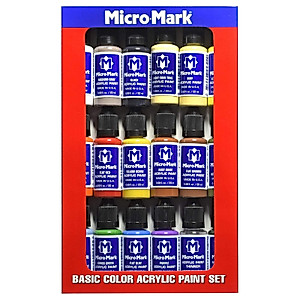 Micro-Mark Basic Color Model Paint Set - Versatile Paint Set for Models, Miniatures, Game Figures, Canvas, and Crafts