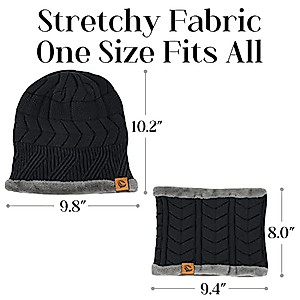 URECOVER Winter Beanie Scarf for Men - Black Slouchy Knit Fleece Cap for Women, Toboggan Hat Christmas Stocking Stuffers Birthday Gifts for Teens Unisex Adults