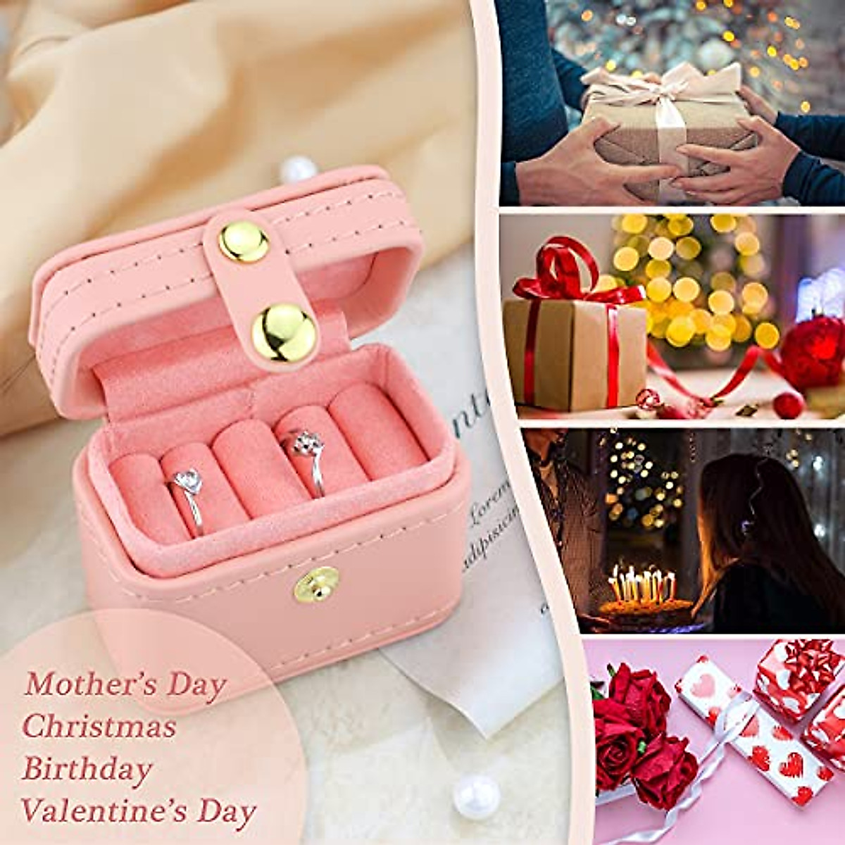 LEEFONE Ring Box Small Travel Jewelry Box Organizer, Mini Jewelry Case Portable Ring Storage Box, Practical Travel Gift for Girls & Women (Pink)