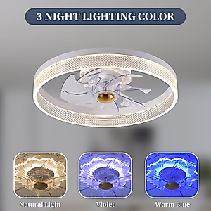 Fszdorj 20‘’ Ceiling Fan with Light, 2024 Upgraded, Low Profile Fan, Flush Mount Ceiling Fan, 6 Speeds, Dimmable LED, App & Remote Control, Quiet DC Motor, For Bedroom, Living Room, F093 White