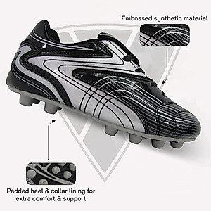 Vizari Striker FG Soccer Shoes | Firm Ground Cleats for Outdoor Surfaces and Fields | Lightweight and Easy to wear Youth Outdoor Soccer Cleats | Black/Silver | 10 Toddler