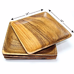 WRIGHTMART Wood Plates, Set of 4, Durable, Versatile, Rustic Authentic Design, Tableware for Dining, Each Plater is Hand Shaped, Inherently Unique, Displaying Natural Variations, Square 10" x 10"
