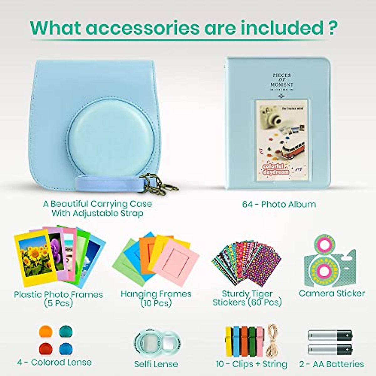 FujiFilm Instax Mini 9 Instant Camera + Fujifilm Instax Mini Film (60 Sheets) Bundle with Deals Number One Accessories Including Carrying Case, Selfie Lens, Photo Album (Smokey White)
