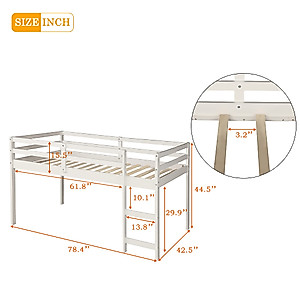 Harper & Bright Designs Low Study Twin Loft Bed with Cabinet and Rolling Portable Desk, White