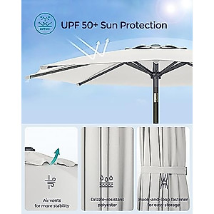 SONGMICS Patio Umbrella, 9 ft Outdoor Table Umbrella, Deck Umbrella, with 8 Ribs, UPF 50+, 30° Dual-Tilt System, Base Not Included, for Patio, Garden, Pool, White UGPU09BEV1