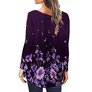 BeadChica Women's Casual Tunic Tops To Wear With Leggings Long Sleeve Floral Henley Blouses Botton Up Shirts-Print-L
