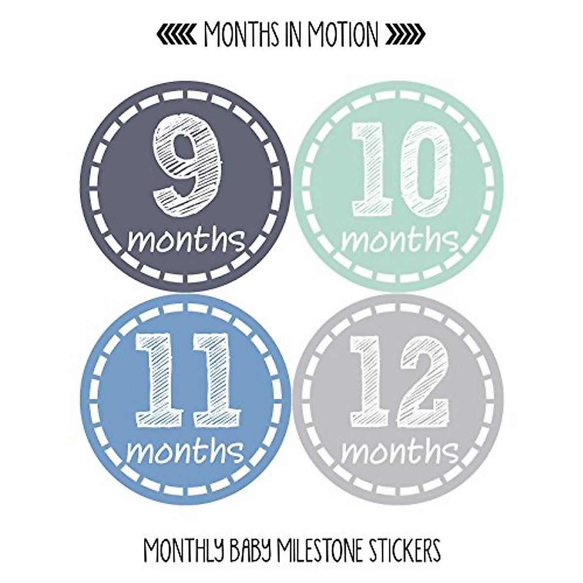 Months in Motion Baby Monthly Stickers - Baby Milestone Stickers - Newborn Boy Stickers - Month Stickers for Baby Boy - Baby Boy Stickers - Newborn Monthly Milestone Stickers (12 Count)