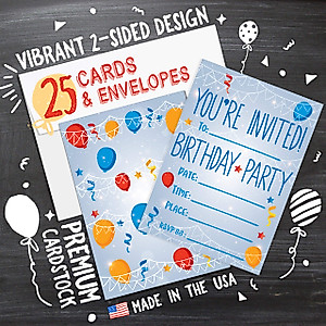 Drake Mason Party Invitations for Boys, Girls, Kids | 25 Invite Cards with Envelopes | Birthday Party Supplies… (Blue)