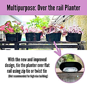 LaLaGreen Outdoor Rail Planter - 6 Pack, 11.2 Inch Black Metal Iron Hanging Flower Pots Deck Railings Fence Buckets Modern Countryside Boho Style Wall Mount Window Box Plant Holder Hooks Porch Decor