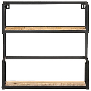 vidaXL Wall Shelf - Industrial Hanging Shelves with Black Iron Frame, Constructed from Rough Mango Wood, Ideal for Books and Decor Display, Size: 31.5"x7.9"x23.6"