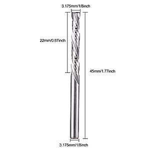 Carbide End Mills Up & Down Cut 1/8 Inch Shank,CNC Spiral Router Bits(3.175x22mm) Compression Bit 2 Flutes Milling Cutter for Engraving Milling 3D sculpturing Roughing Composite Multilayer Pack of 5