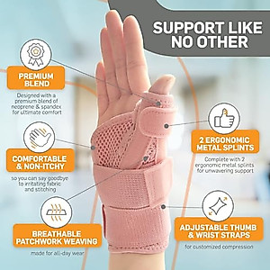 BracEasy Thumb Brace: Thumb Support for arthritis - Thumb Splint Right Hand & Thumb Splint Left Hand. Wrist and Thumb Support, De Quervains Tenosynovitis Splint, Thumb Spica Splint [Pink; Single]