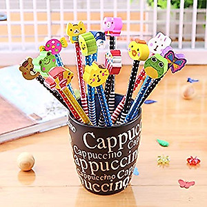 Etmact 50 Pack Assorted Colorful Cartoon Animal Pencil With Eraser Novelty Dot & Stripe Giant Eraser Topper Kids Pencils Kid Pencils Pencil With Eraser Animal Pens Pencils Bulk For Kids Animal Pencill