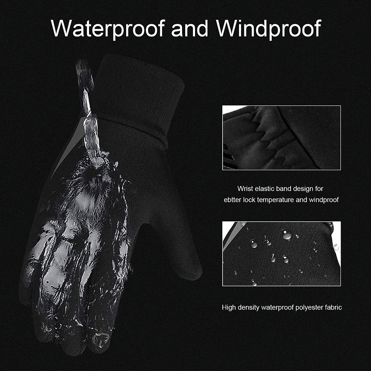 YukiniYa Kids Winter Gloves Back Water Resistant Touchscreen Warm Soft Lining Gloves for Boys Girls 3-15 Years Black