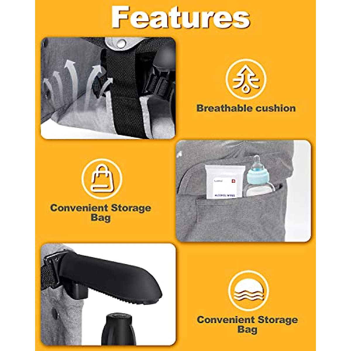 ATHRADIES Hook on High Chair with Mat, Clip on High Chairs for Babies and Toddlers, High Chair That Attaches to Table, Portable High Chair for Travel, Travel High Chair with Carrying Bag,Grey