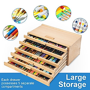 Falling in Art Wooden Pastel Storage Box, Artist Supply Storage Box With 6 Removable Drawer, Portable Organizer Box for Pencils, Markers, Brushes and Painting Tools