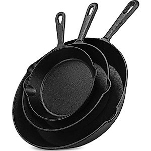 Utopia Kitchen Pre-Seasoned Cast Iron Skillet Set 3-Piece - 6 Inch, 8 Inch and 10 Inch Cast Iron Set (Black)