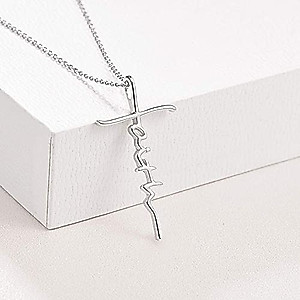 PRAYMOS Sterling Silver Faith Cross Necklace for Women Dainty Necklace Mothers Day Gifts Christian Religious Confirmation Jewelry Gifts for Women