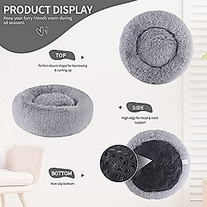 ZEJEUER Cat Bed, Small Dog Bed, Round Donut Washable Plush Fluffy Faux Fur Soft Cushion Beds for Indoor Pets