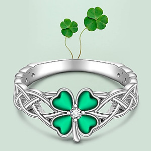 Shamrock Ring St Patrick's Day Shamrock Rings for Women Clover 925 Sterling Silver Celtic Ring Four Leaf Clover Irish Gifts Size 9