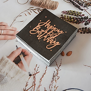 Happy Birthday Napkins Pack of 50 Rose Gold and Black Birthday Cocktail Napkins Paper Disposable Party Napkins Anniversary Lunch Dinner Birthday Decorations Supplies Beverage Napkins 3 Ply