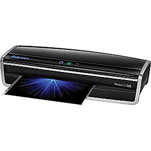 Fellowes Laminator Venus 2 125, Rapid 30-60 Second Warm-up Laminating Machine, with Laminating Pouches Kit (5734801), Black, Silver, 5.1" x 21.3" x 8.2"