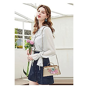 Gold Evening Bag for Women, Flower Wedding Evening Clutch Purse Bride Floral Clutch Bag