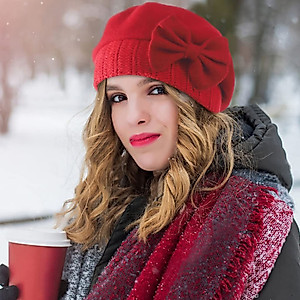 Ruphedy Women's Beret Hat Chic French Beret Beanie Wool Dress Winter Hats Hy022 (Black)