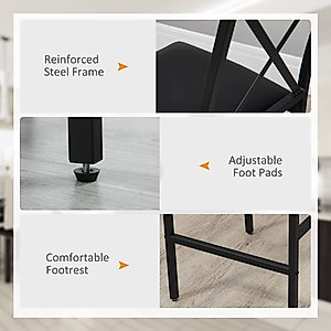 HOMCOM 3 Piece Bar Table and Chairs Set, Dining Table Set with PU Padded Stools and Steel Frame for Kitchen, Small Spaces, Brown
