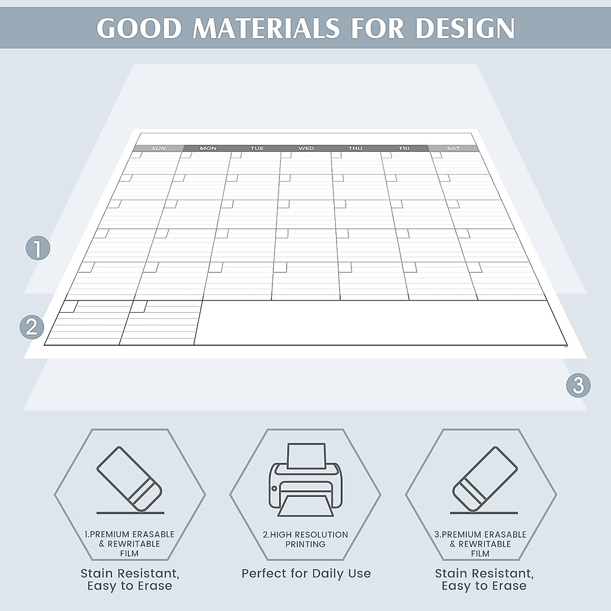 Dry Erase Calendar for Wall - Large Dry Erase Calendar, 28" x 40", Undated Monthly Calendar for Home, Office, Classroom, Erasable Laminated Calendar Whiteboard with 6 Markers ＆ 6 Stickers - 1Y Grey