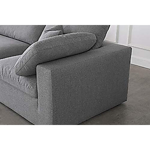 Meridian Furniture Serene Collection Modern | Contemporary Deluxe Comfort Modular Sectional, Soft Linen Textured Fabric, Down Cushions, 2 Corner + 1 Armless + 1 Ottoman, Grey