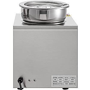 VEVOR 110V Commercial Food Warmer 4.2 Qt Capacity, 300W Electric Soup Warmer Adjustable Temp.32-185℉, Stainless Steel Countertop Soup Pot with Tap, Bain Marie Food Warmer for Cheese/Hot Dog/Rice