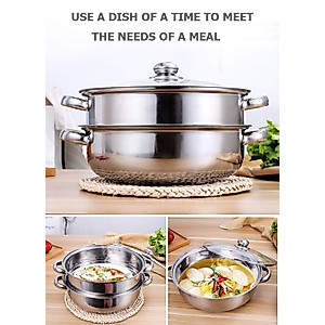 Steamer Pot Stainless Steel 2 Tier - 28cm Steamer Pot w/Glass Lid Food Veg Cooker Pot Cooking Pan Steaming Pot Dim Sum Cookware Steamer For Kitcken Cooking Tool