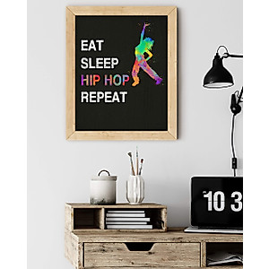 Eat Sleep Hip Hop Repeat, Girl Dancer Abstract Quote Wall Art Print 11"x14", Unframed Poster, Ideal for Lovers of Hip Hop, Freestyle Dance, Dance Teacher, Dance Studio Decor