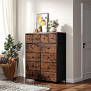 EnHomee Dresser, Dresser for Bedroom with 12 Drawers, Tall Dresser with Wooden Top and Metal Frame, Bedroom Dresser Dressers & Chests of Drawers Clearance, 40.6" W x 11.7" D x 43.7" H, Rustic Brown