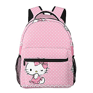 SOREC Wink Hello Cat Kitty Travel Backpack Lightweight Large Capacity Backpack Laptop Backpack For Women Pink Kawaii Kitty Daypack