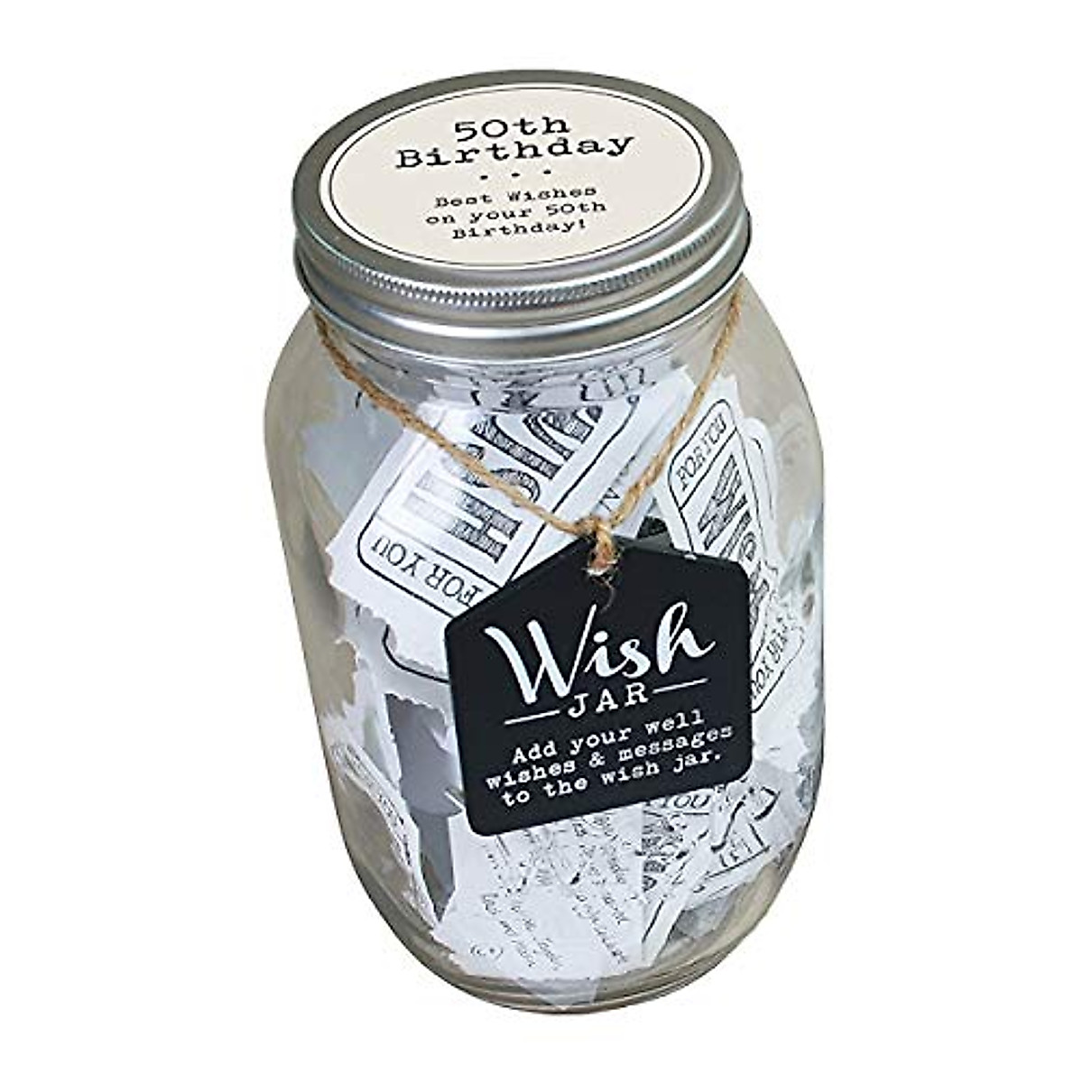 Top Shelf 50th Birthday Wish Jar With 100 Tickets, Pen, and Decorative Lid