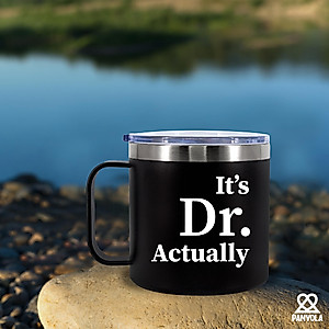 Panvola It's Dr Actually Doctor Gifts Insulated Coffee Mug 14oz With Handle And Lid New PhD Student Graduation Gifts From Mom Dad To Daughter Son Stainless Steel Tumbler Camping Travel Mugs