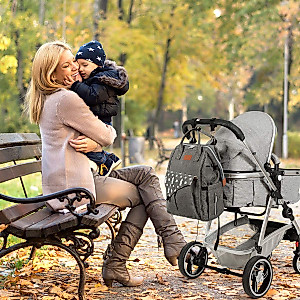 BABY JOY Diaper Bag Backpack, Waterproof Stylish Multifunction Large Capacity Travel Back Pack, Maternity Nappy Bag for Baby Care W/Stroller Straps, Changing Pad, Built-in USB Charging Port, Gray