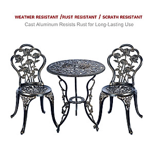C/G 3 Piece Bistro Set,Outdoor Patio Set,Anti-Rust Cast Aluminum Bistro Table Set for Park Yard Front Porch Furniture(Antique Copper)